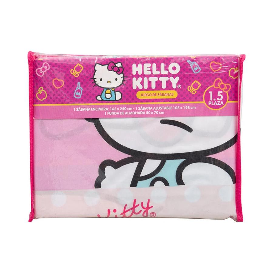 Sábana 1.5 Plazas Microfibra Hello Kitty Caras Mashini - Dimarsa.cl