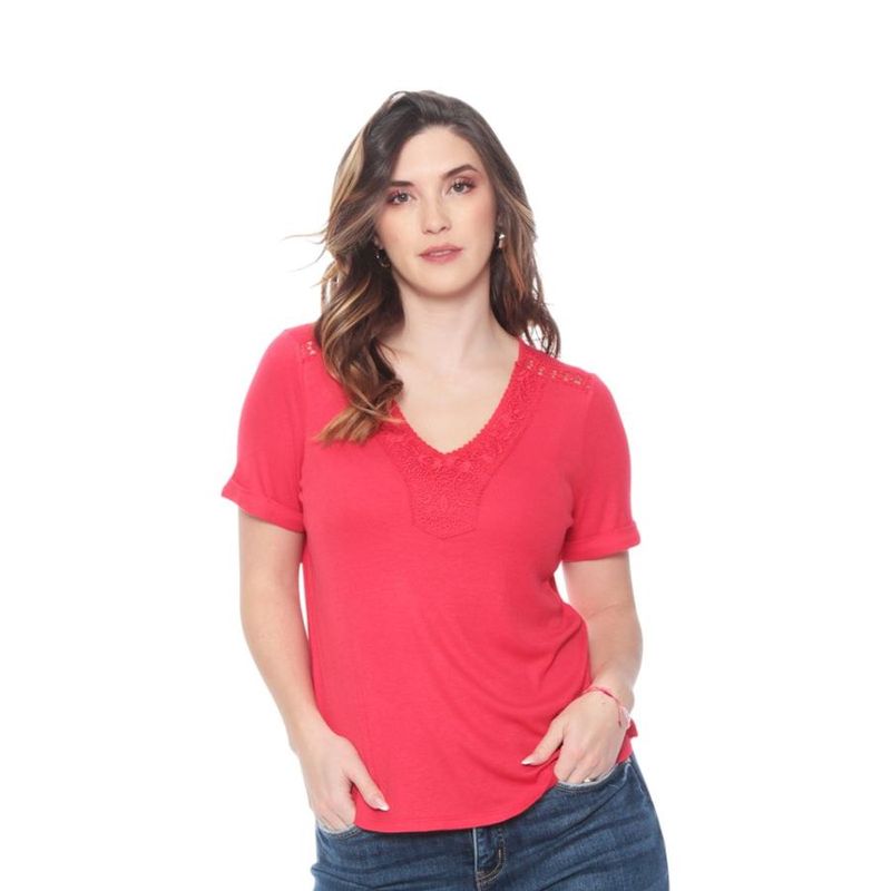 Polera M/C Cuello V Mujer Wados WDC13553 Rojo - Dimarsa.cl